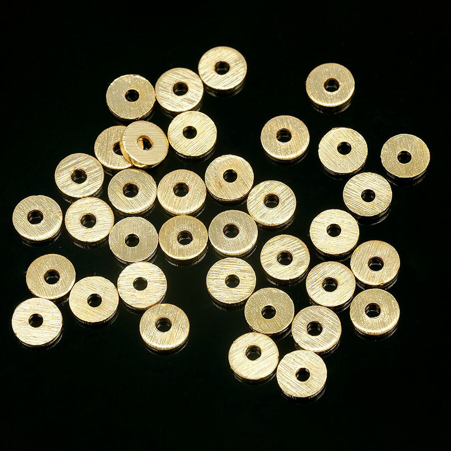 Бусина металлическая 4х0.5-0.8мм, Корея, рондель Heishi, текстурированная, базовый материал - латунь, позолоченная, 10 шт.