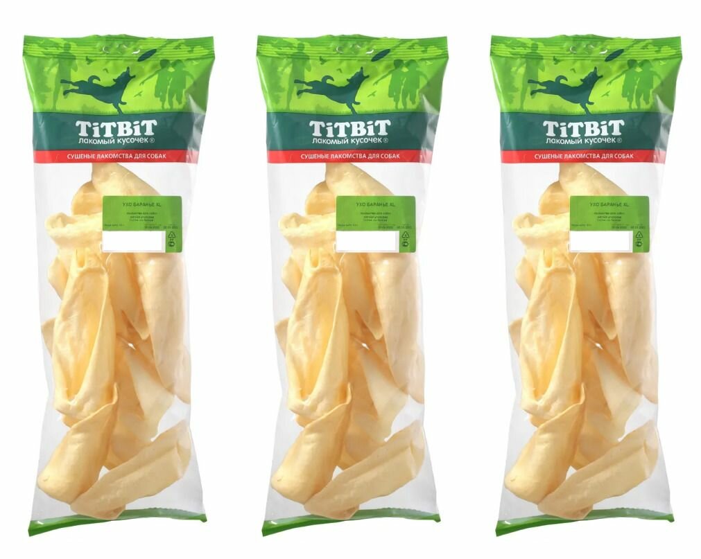 Titbit Лакомство для собак Ухо баранье, XL, 65 г, 3 уп