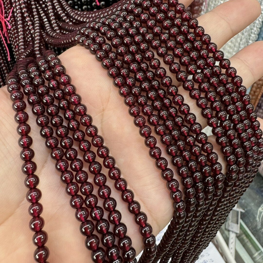 Бусины из граната, 4мм, круглые, 38см, премиум-класс