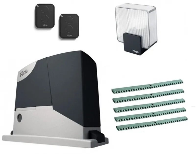 Автоматика для откатных ворот NICE RD400KITFULL-LN5, комплект: привод, лампа Nice, 2 пульта, 5 реек 8мм