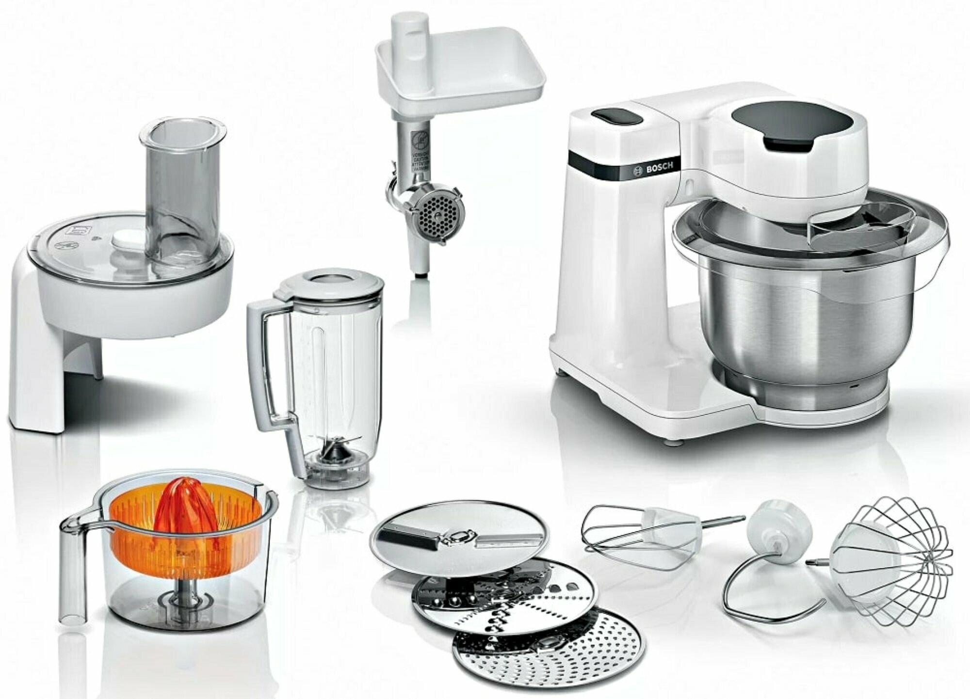 Кухонный комбайн Bosch MUMS2EW40, блендер, соковыжималка, мясорубка, 4 скорости, 700 Вт, белый