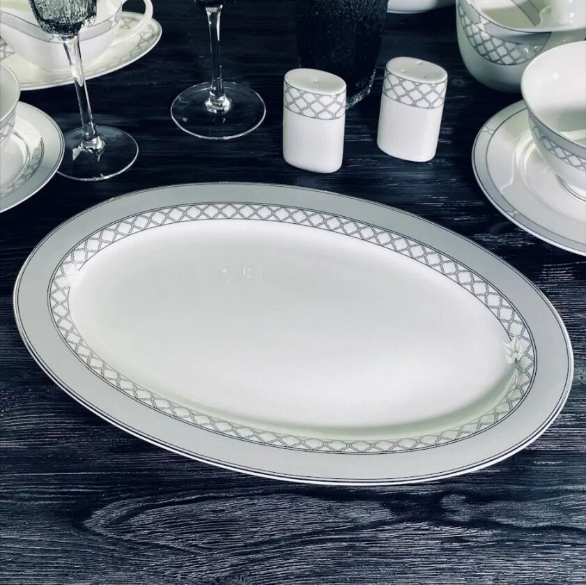 Овальное блюдо 35,5см версаль серебро Костяной фарфор 145-600 118-145-600