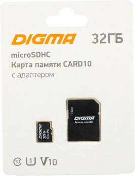 Карта памяти 32Gb, Secure Digital Card, micro, Digma Class 10 SDXC + адаптер DCFCA032A01