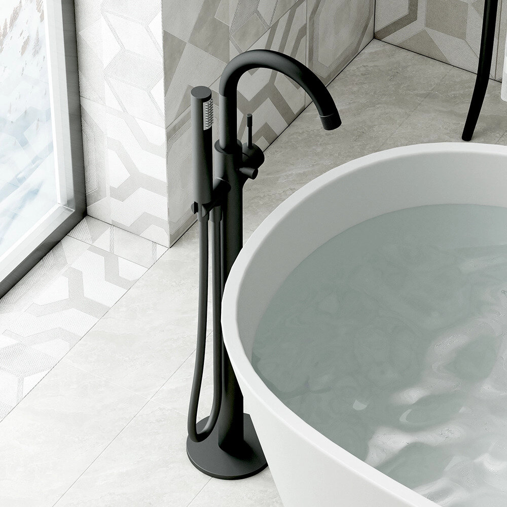 Смеситель для ванны из латуни с лейкой и шлангом Vieir V403534-C черный глянцевый