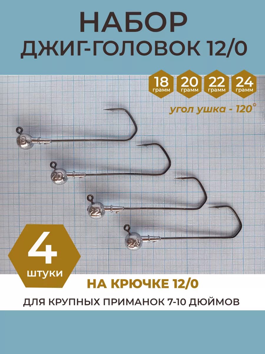 Джиг-головки для рыбалки на крючке 12/0 (18-24 грамм)