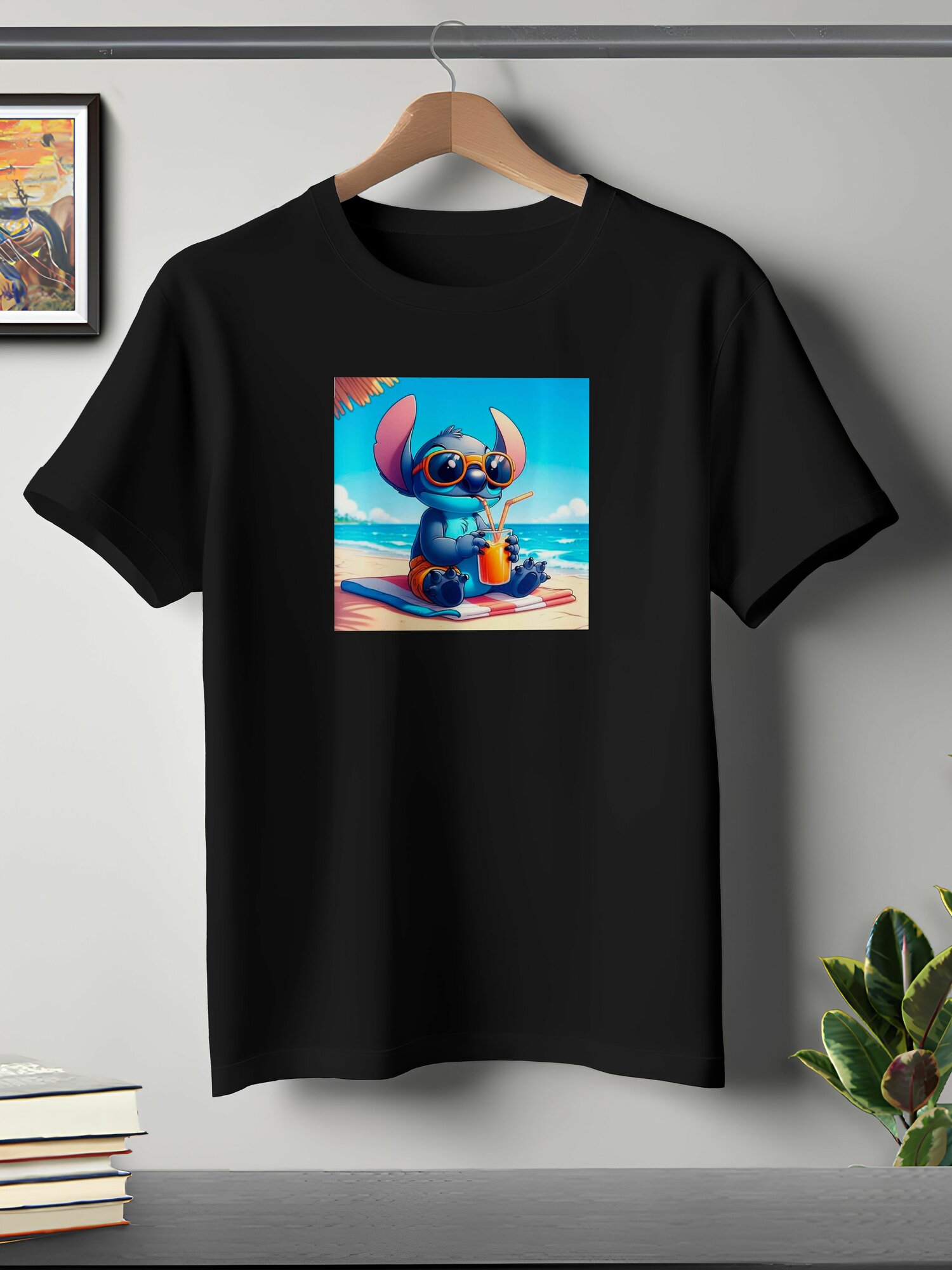 Футболка Детская ONEQ 164 (14-15) размер с принтом Стич, черная