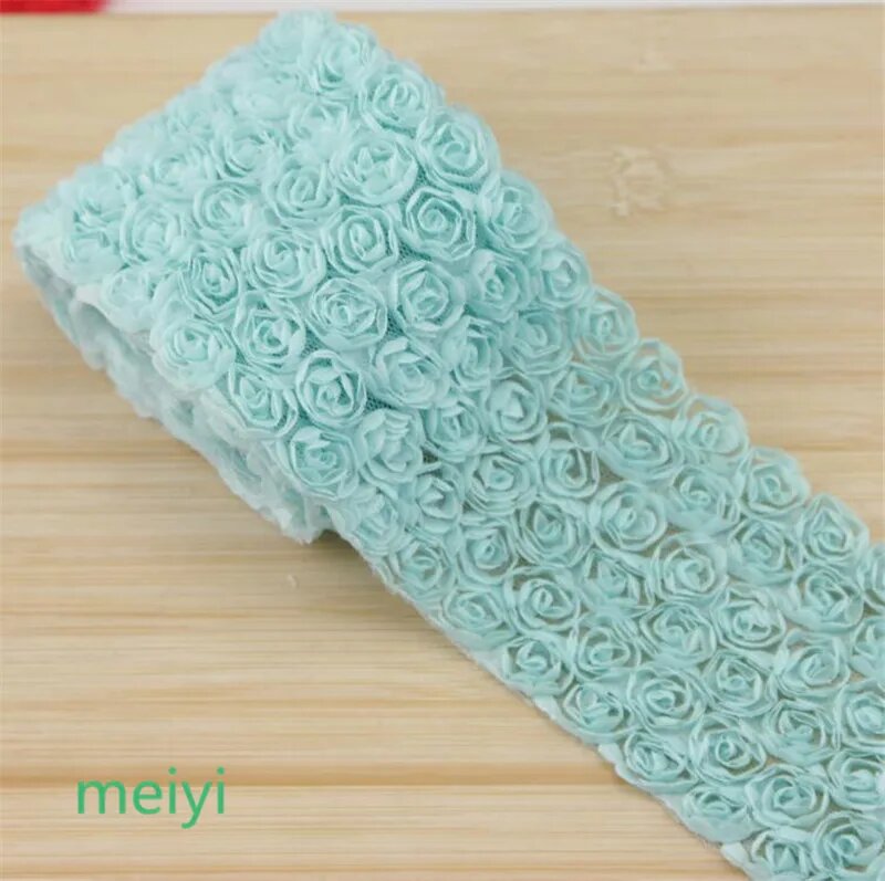 Шифоновая лента с вышитыми розами SHBBON 9см Бирюзовый, Mint Green, Length- half Meter