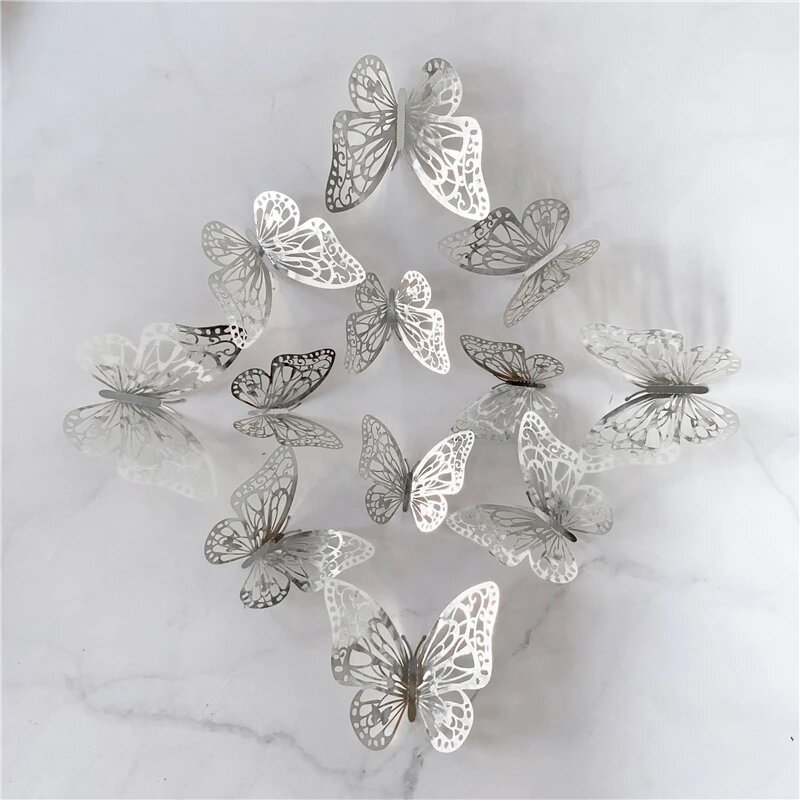 3D наклейки на стену с бабочками, набор из 12 штук Серебряный, F Silver