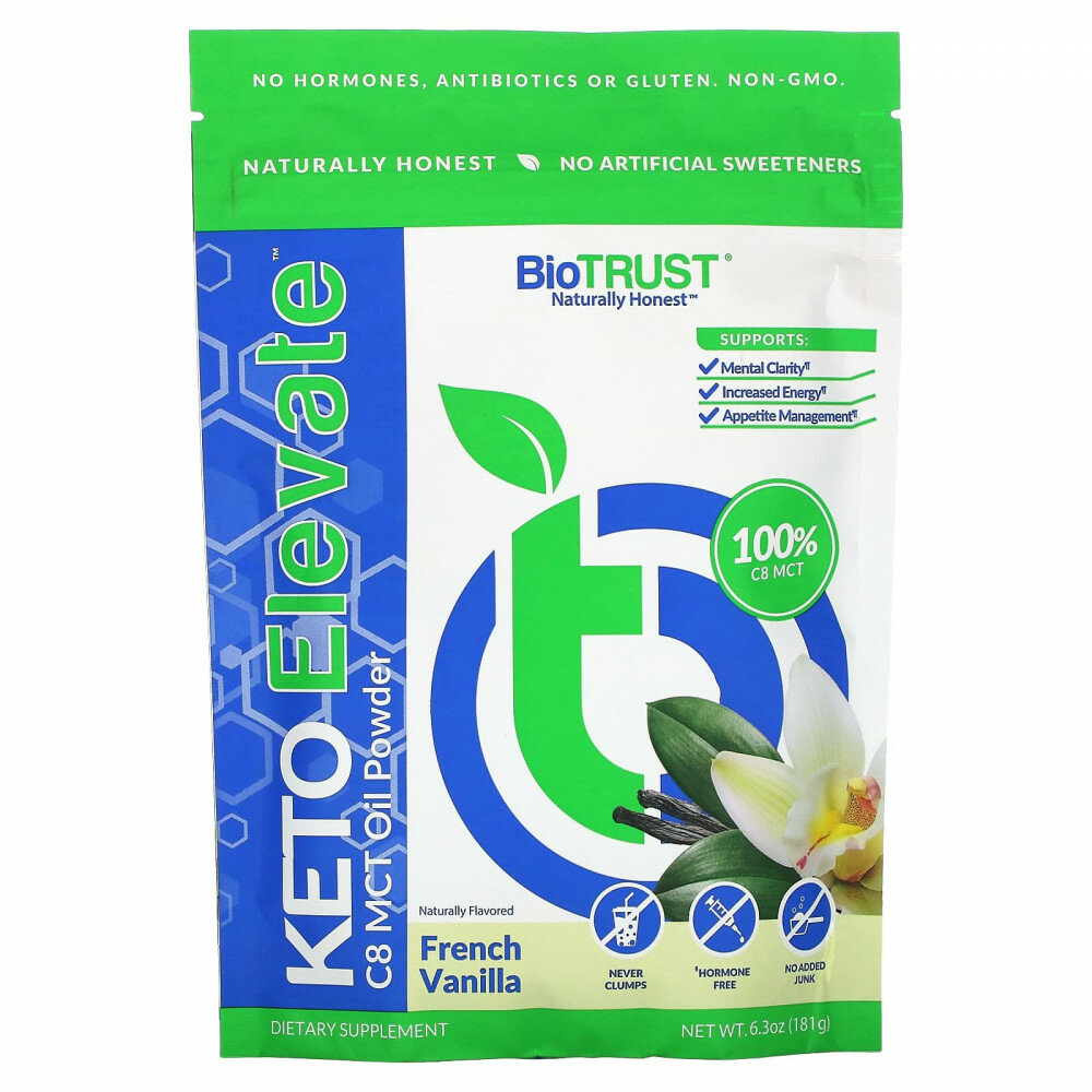 BioTRUST, Keto Elevate™, порошок из масла MCT, французская ваниль, 181 г (6,3 унции)