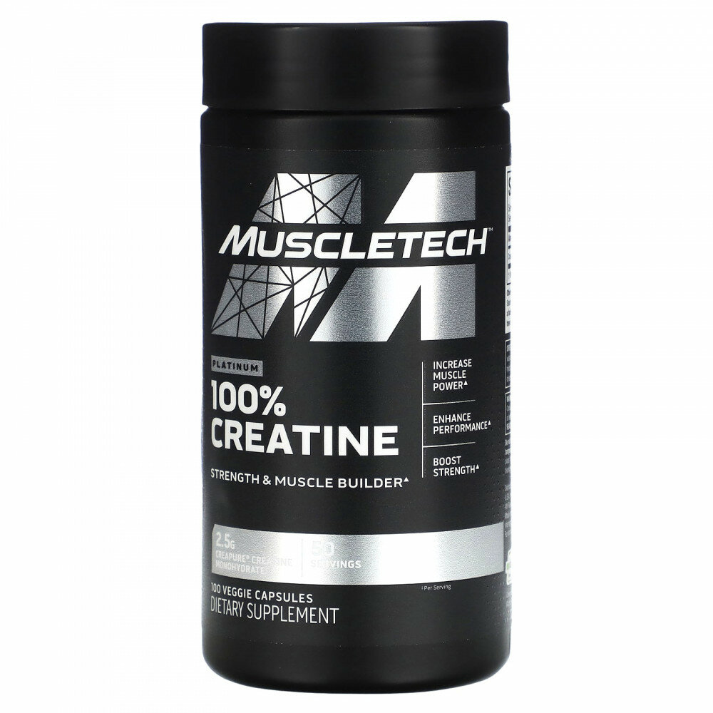 MuscleTech, 100% креатин Platinum, 100 растительных капсул (1,25 г в 1 капсуле)