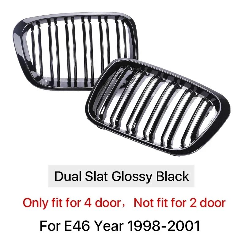 Для BMW 3-Series E46 Grill 1998-2001 2/4 двери автомобиля Передняя решетка почек 318i 320i 325i 330i Глянцевая черная гоночная решетка Аксессуары 4 Dual Gloss Black