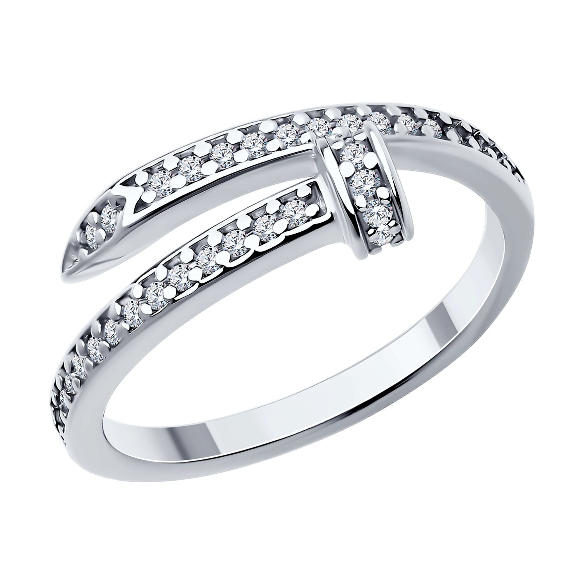 Кольцо дорожка, серебро, 925 проба, родирование, фианит