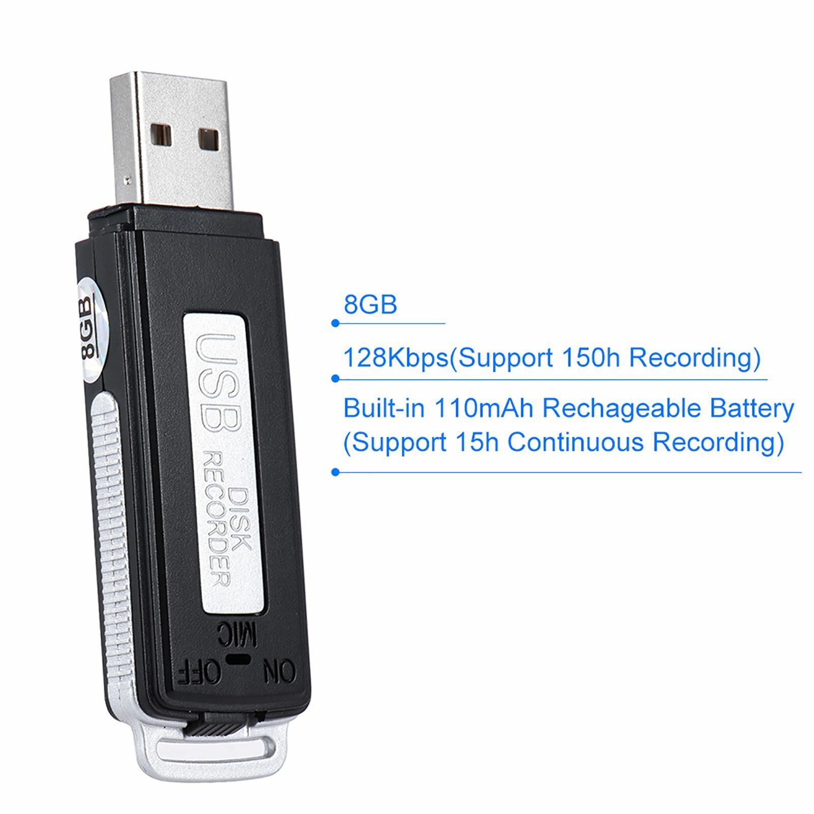 Портативный USB-диск 8 ГБ для записи аудио и голоса