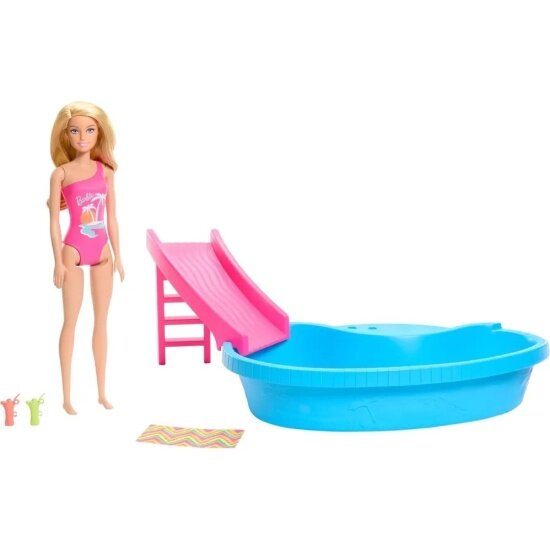 Игровой набор Barbie HRJ74 Pool mit Puppe Блондинка с бассейном