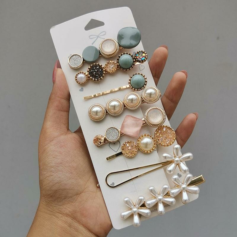 Набор жемчужных заколок для волос, корейские заколки для волос с геометрическим рисунком