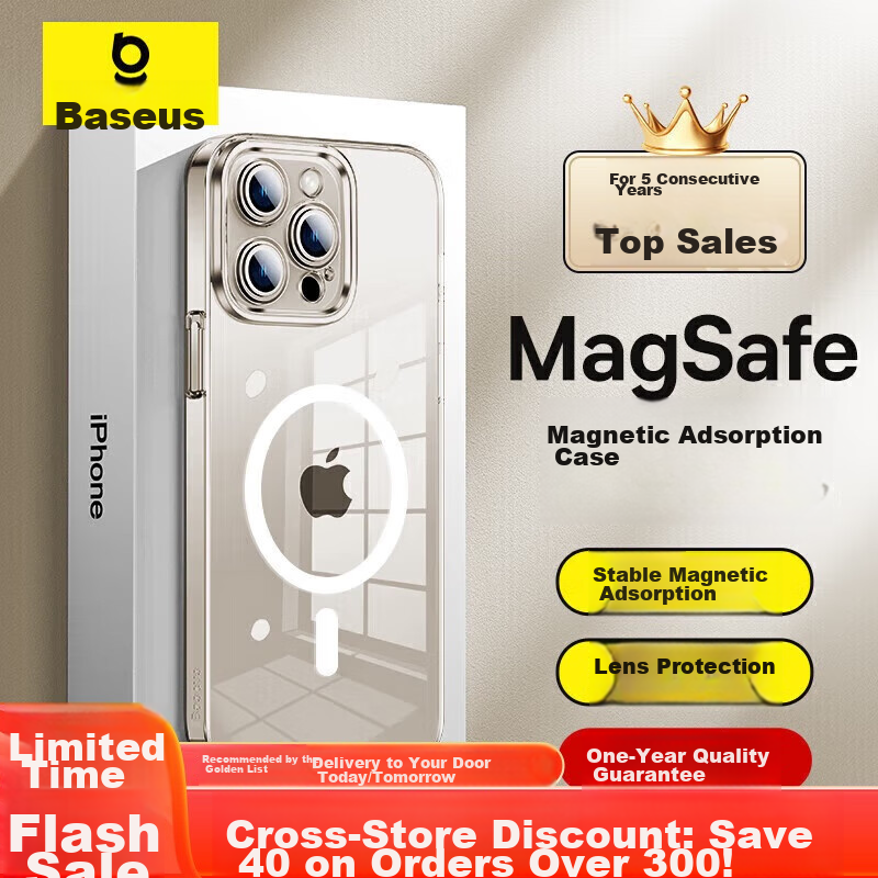 Baseus Ice Clear Case for iPhone 15 Pro Max, Ultra Thin Magnetic Adsorption Cover with Magsafe Charging, Shockproof, Full Protection, Simple and Stylish