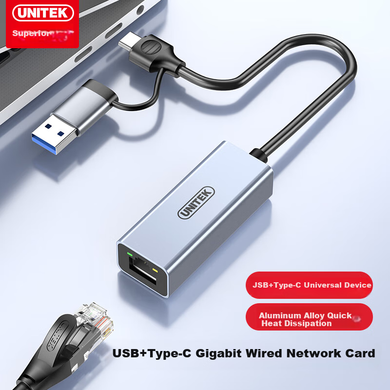 Superior USB3.0 to RJ45 Gigabit Ethernet Adapter Dock External Network Port Converter for Laptops Desktops Plug and Play Dual-use Cable U1346C