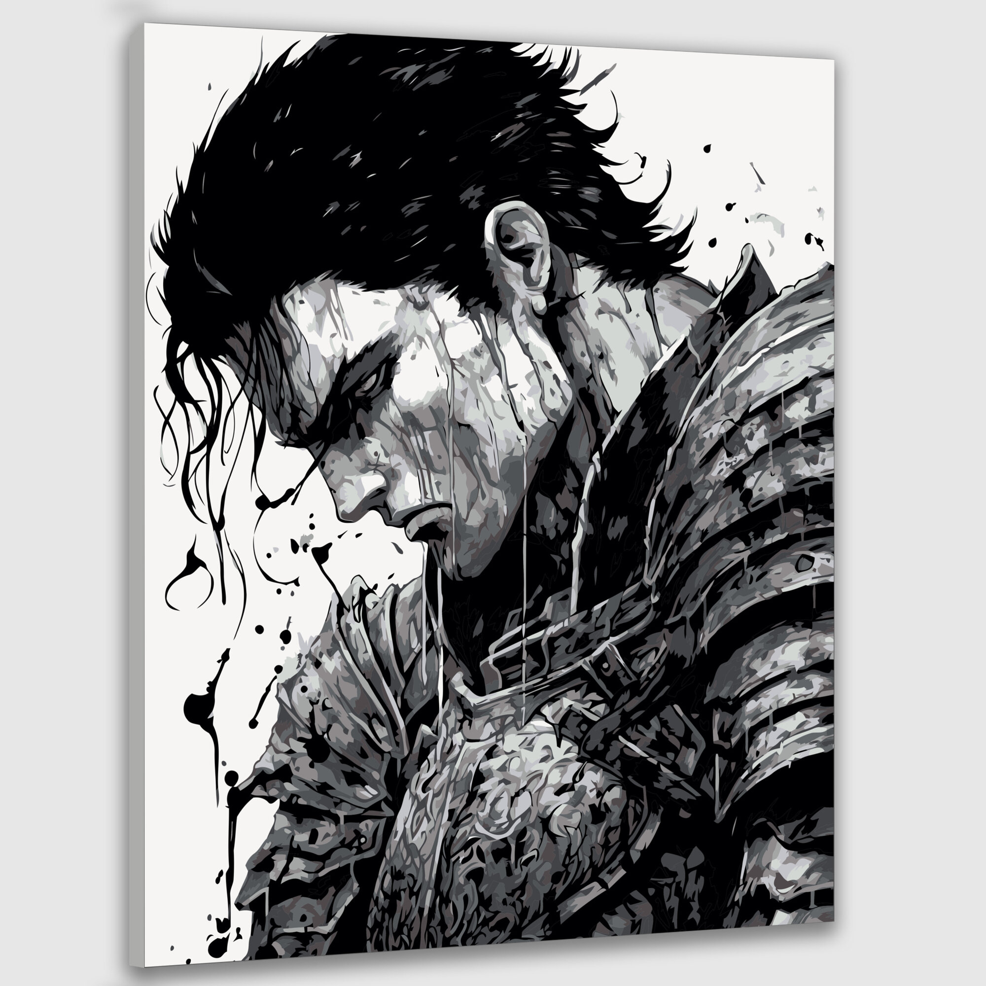 Картина по номерам 40x50 см, монохромная, иллюстрация, тушь, Гутс, Берсерк, меч и кровь, аура, задумчивая интенсивность