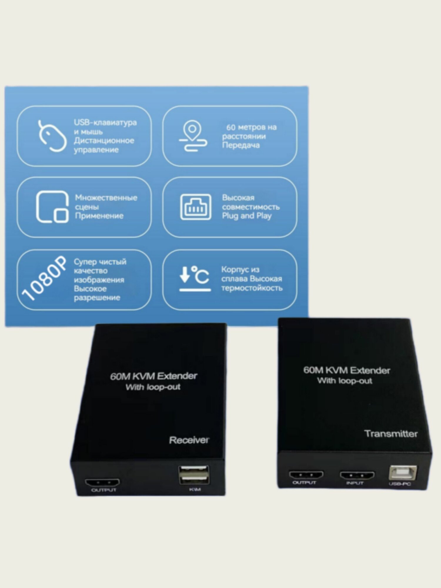 HDMI KVM-удлинитель extender до 60 м по витой паре , HDMI + USB,1080P@60hz(VE049)