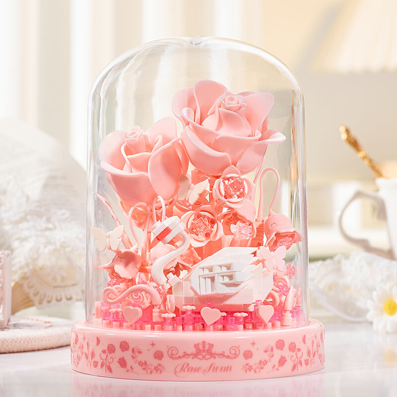 Конструктор 3D Balody Yapin Лебедь и Розовые Цветы в Колбе, 386 деталей - BA6960