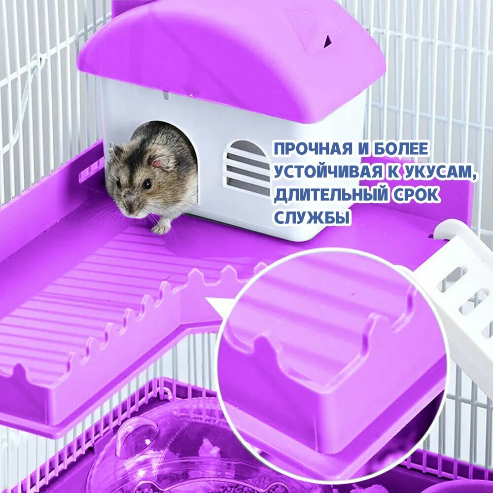 Большая двухслойная клетка для хомяка, для нескольких хомяков, фиолетовый цвет