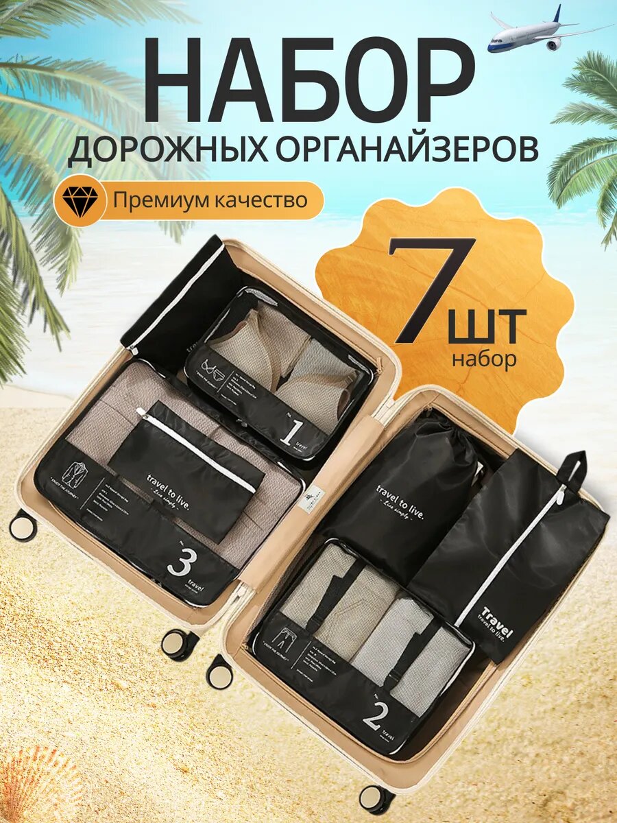 Дорожный органайзер для чемодана и путешествий набор из 7 предметов