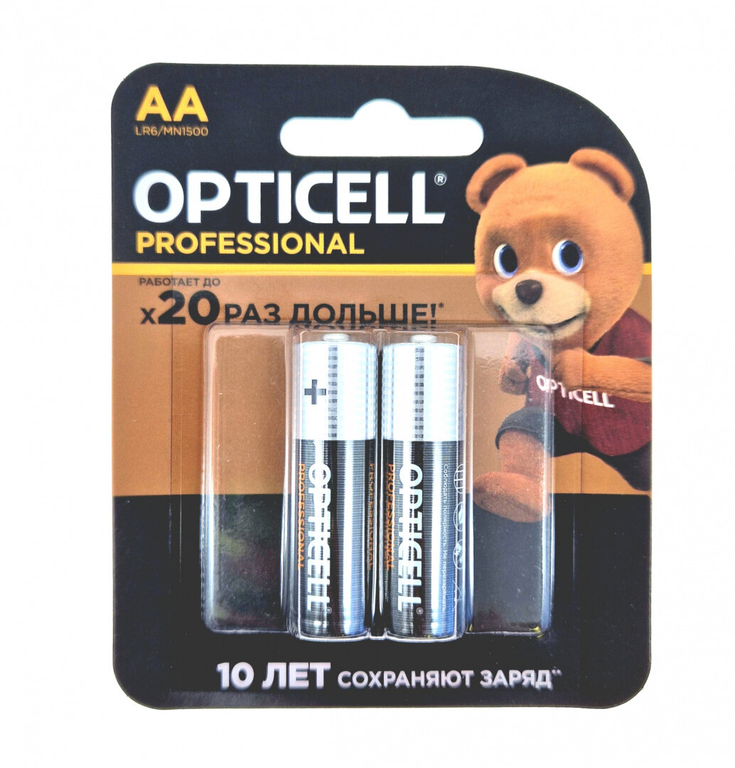 Батарейка алкалиновая AA, Opticell Professional, LR6/2B, 2шт в блистере