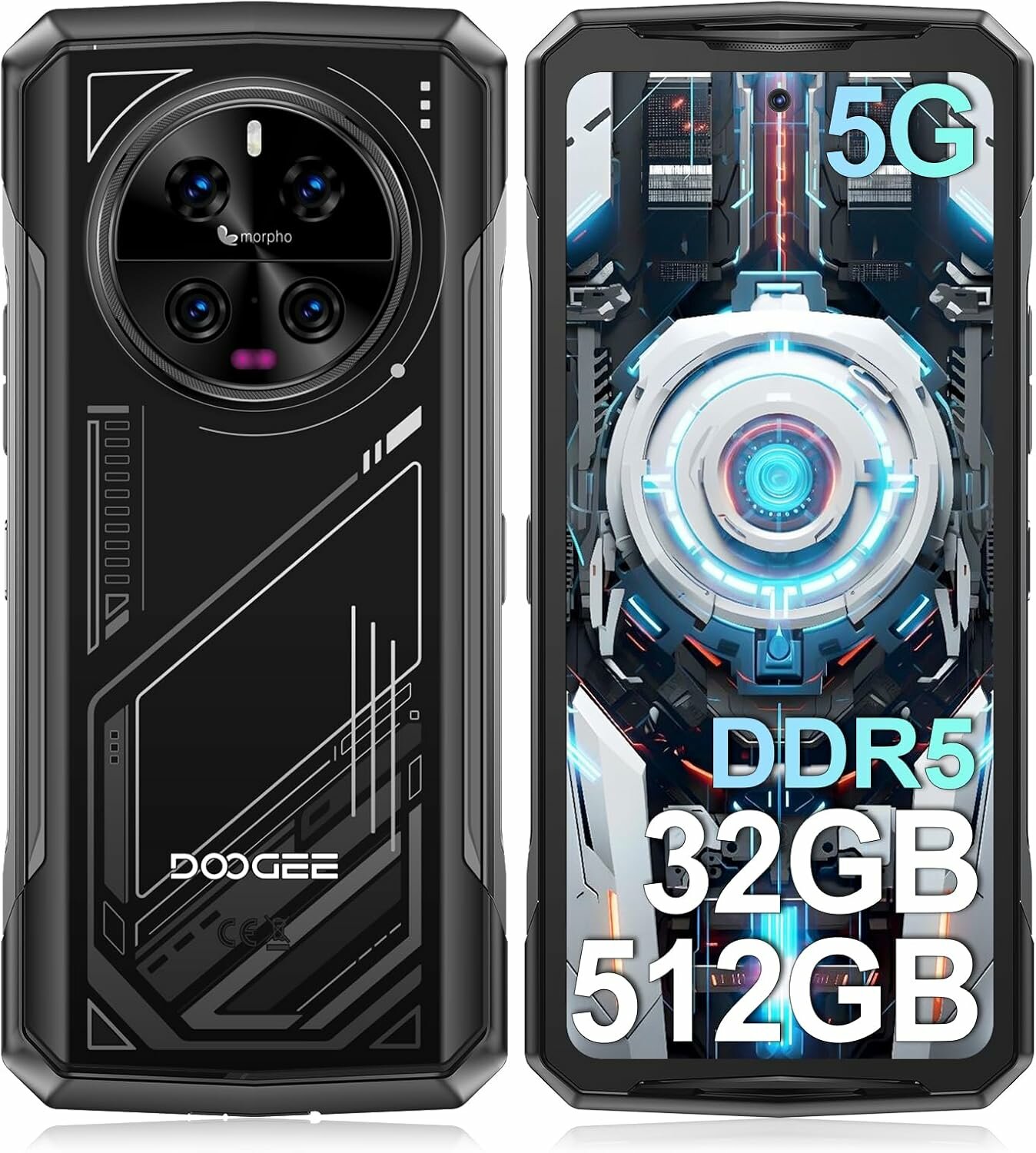 DOOGEE V40 Rugged Smartphone 5G,32GB 512GB/2TB Android 14 Rugged Phone,4nm D7300,6.78" FHD 120Hz Rugged Unlocked Cell Phone,108MP 20MP Night Vision,8680mAh,3 Card Slots/Dual Unlock/NFC/Wi-Fi6E/IP69K