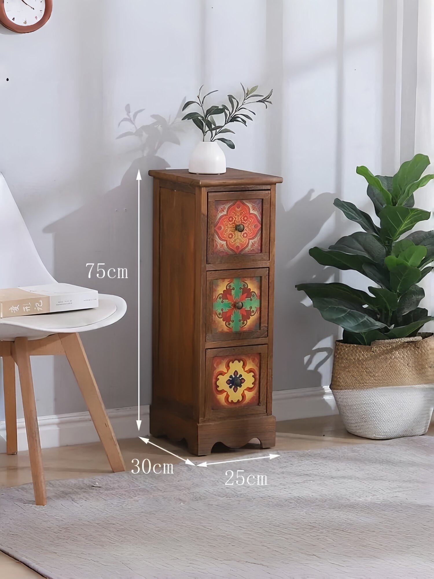 Комод-секретер ASDF, этнический стиль, коричневый, 3 ящика, влагостойкий