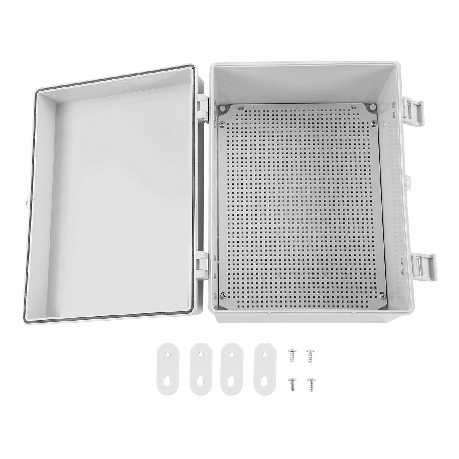 Электрическая распределительная коробка с пластиковой защелкой, водонепроницаемая, корпус для электромонтажных работ, с серой крышкой и монтажной пластиной, 400 x 300 x 200 мм / 15,75 x 11,81 x 7,87 дюйма