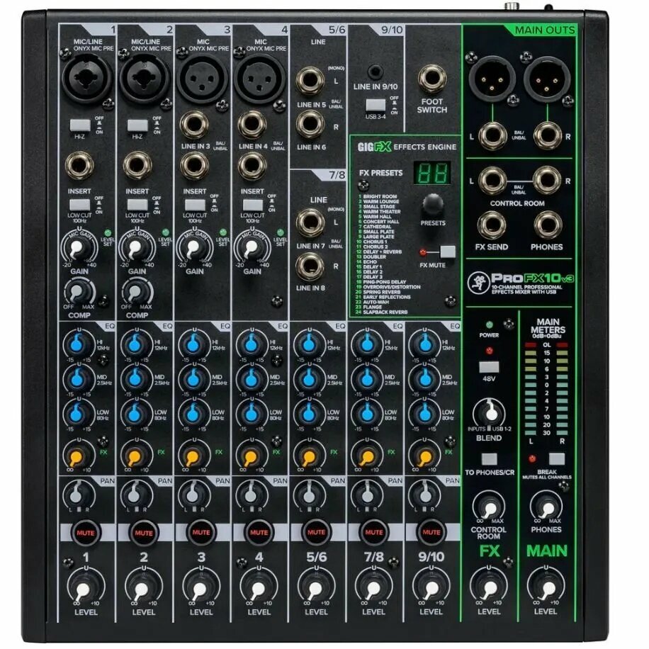 Аналоговый микшер MACKIE ProFX10v3 10-канальный с процессором эффектов и USB