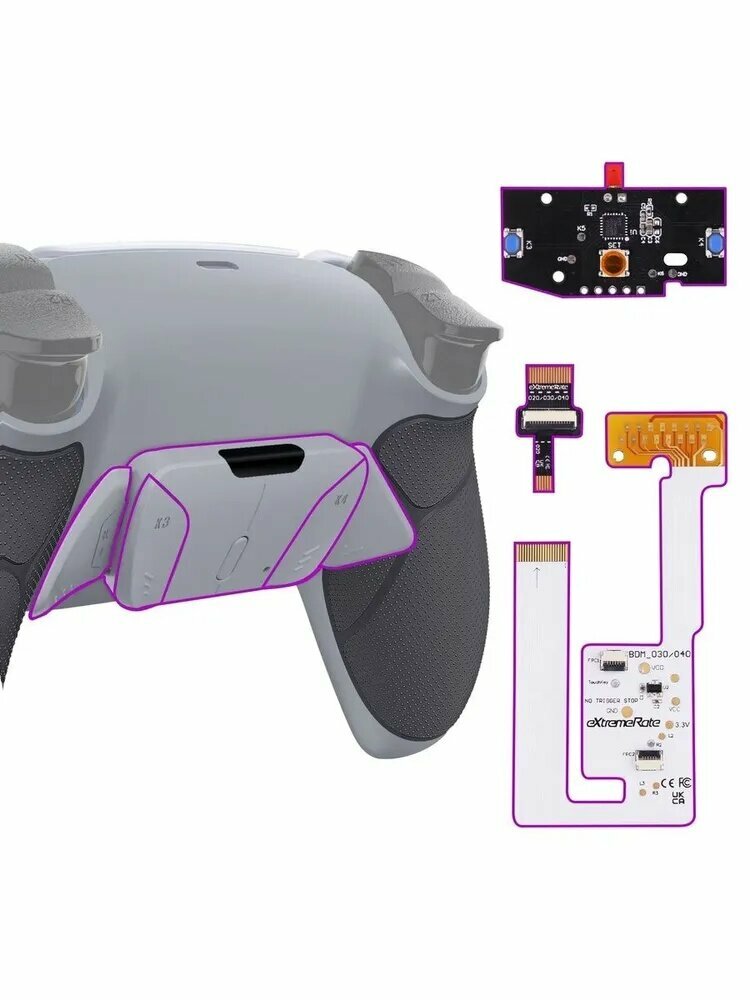 Комплект для перенастройки eXtreme Rate Gray с прорезиненной рукояткой Programmable RISE 4V3 для контроллера PS5 - BDM-030 040 050