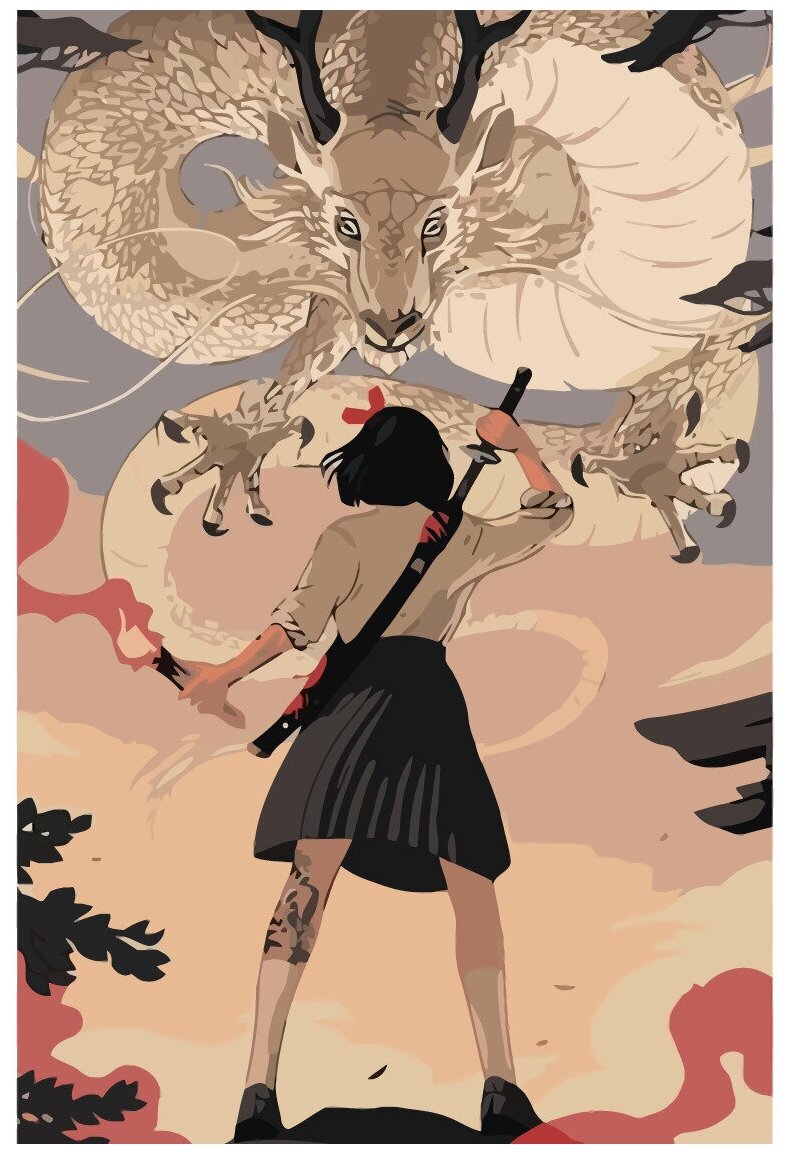 Картина по номерам на холсте аниме девочка и дракон 5435 30x40