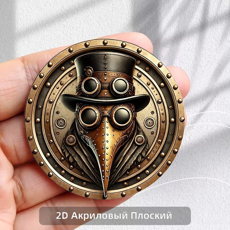 Магнит на холодильник 1 шт, 8х8 см, плоская маска чумного доктора в стиле стимпанк с клювом и очками, декор для дома и офиса