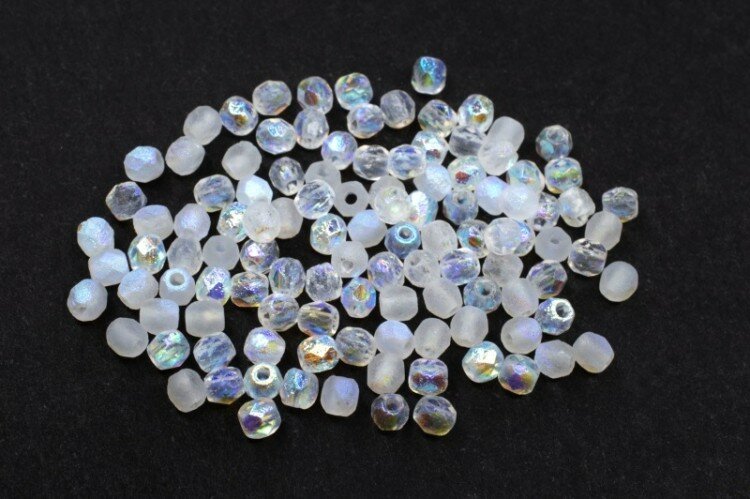 Бусины граненые Firepolish 3мм, отверстие 0,7мм, цвет 00030/28783 хрусталь радужный Etched AB, 713-064, 50шт