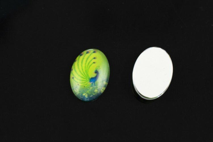 Кабошон стеклянный овальный с принтом Жар-птица 18х13х4мм, цвет разноцветный, 2001-014, 2шт