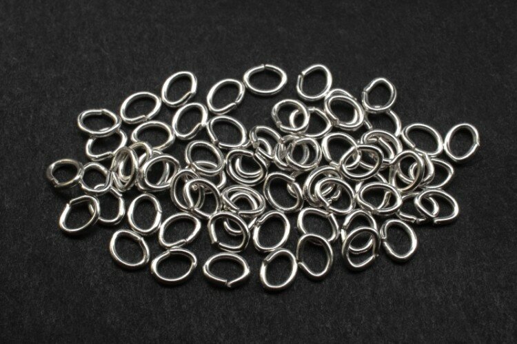 Кольца соединительные овальные 4х3х0,6мм, разъёмные, цвет серебро, латунь, 13-102, 3г (около 130шт)