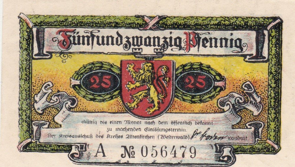 Германия (Веймарская Республика) Альтенкирхен 25 пфеннигов 1921 г.