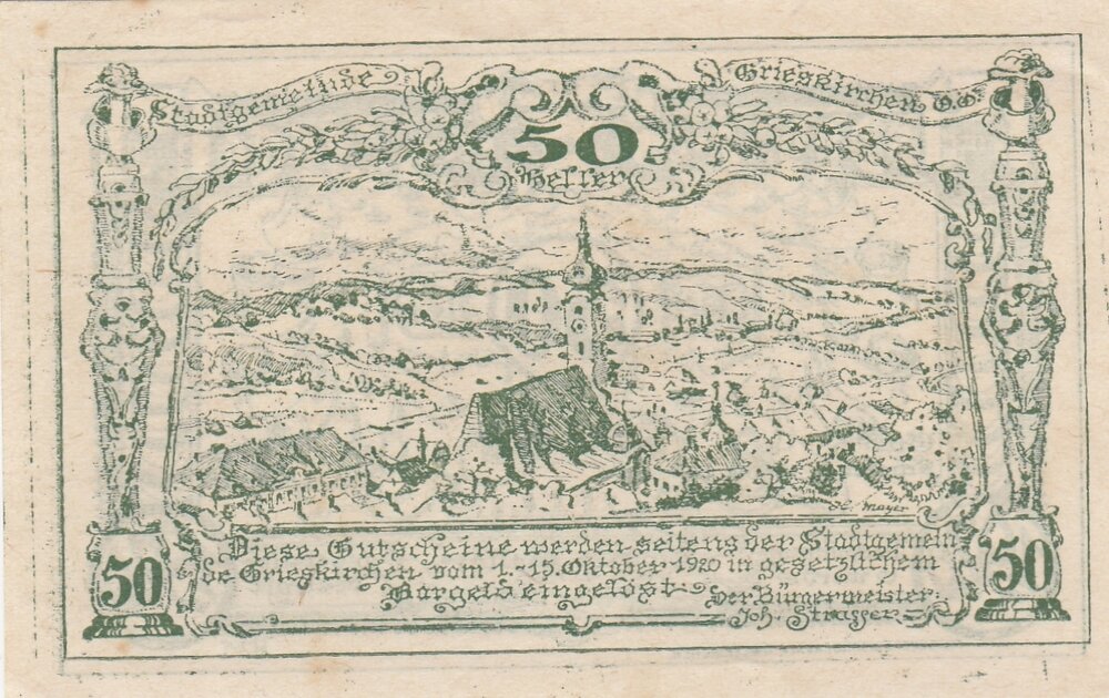 Австрия, Грискирхен 50 геллеров 1920 г.