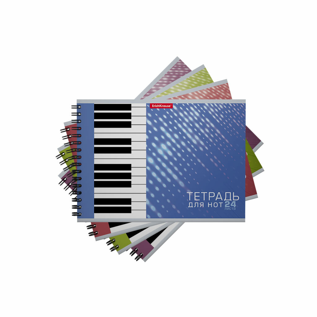 Тетрадь для нот на спирали А5, 24 листа, горизонтальная ориентация, в ассортименте (10 штук)