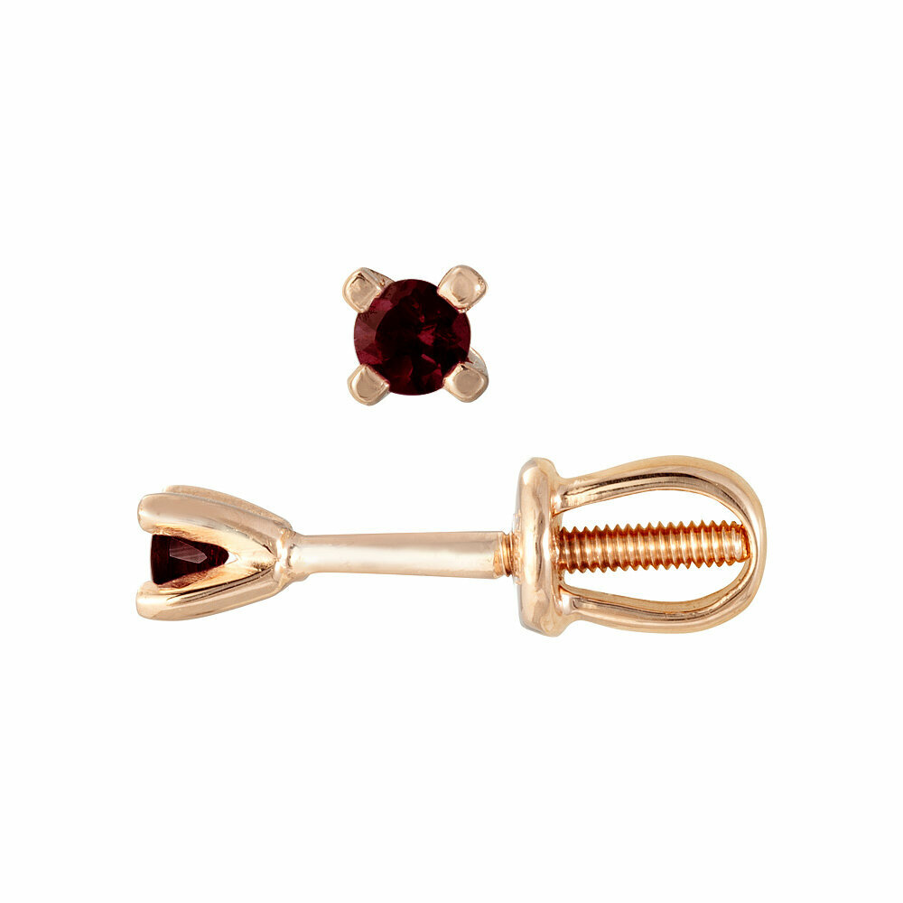 Серьги пусеты, красное золото, 585 проба, гранат