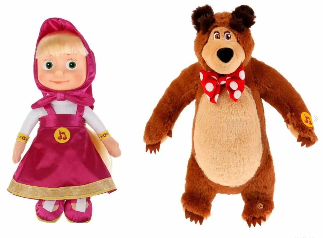 Набор мягких игрушек "Маша и медведь" Мульти-Пульти, текстиль, плюш, пластик, звук