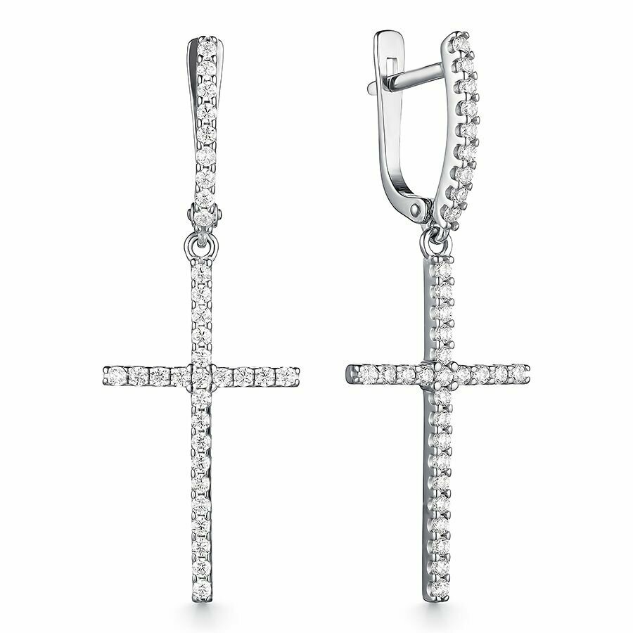 Серьги, серебро, 925 проба, родирование, фианит