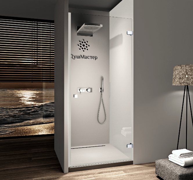 Дверь стеклянная толщиной 6мм из прозрачного стекла от компании ДушМастер шириной 55 см