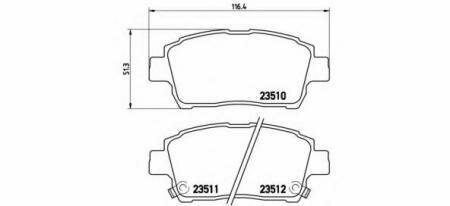 Колодки тормозные дисковые передн, TOYOTA: CELICA 1.8 16V TS/1.8 16V VT-I 99-05, COROLLA 1.8 VVTL-I TS/1.8 VVTI 01-07, COROLLA VERSO 1.4 VVT-I/1.6 VV Brembo P83051