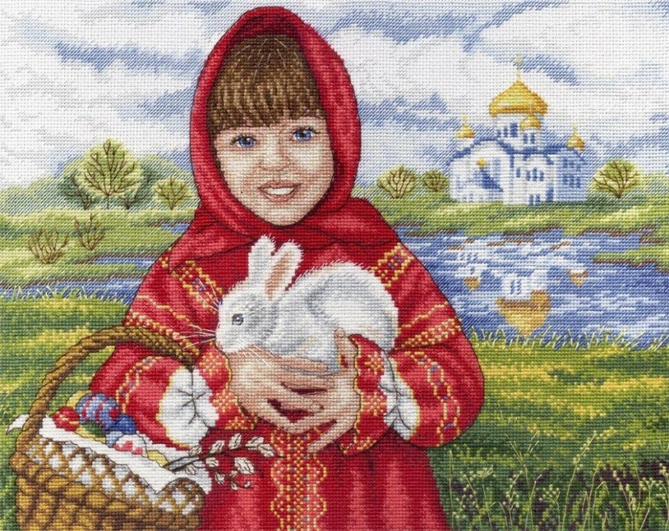 Набор для вышивания М. П. Студия #НВ-623 Пасхальный кролик, Счетный крест, 29 x 22 см