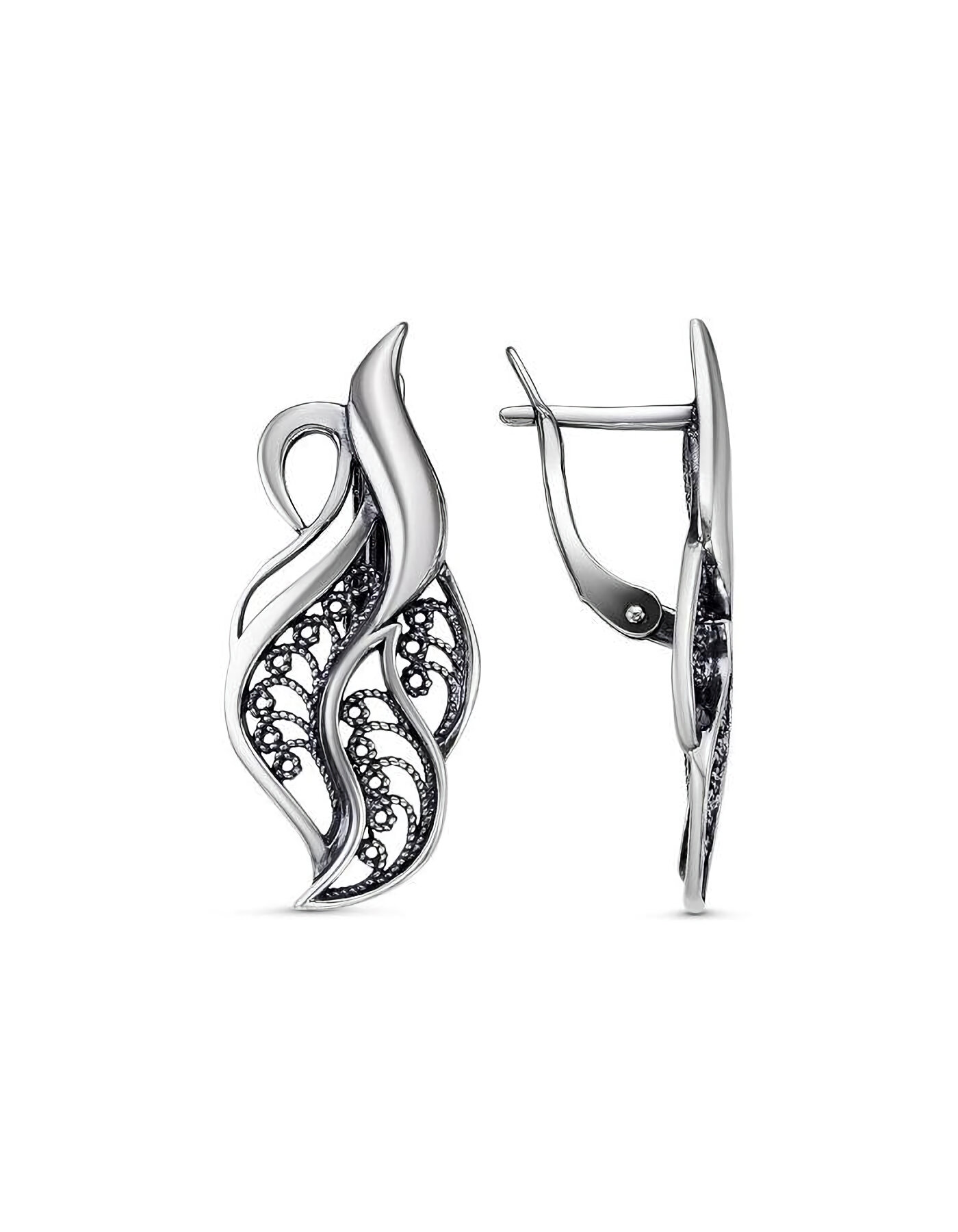 Серьги, серебро, 925 проба, чернение