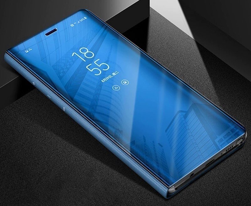 Чехол-книжка MyPads Clear View Cover для Samsung Galaxy A34 с полупрозрачной пластиковой крышкой, с зеркальной поверхностью, синий