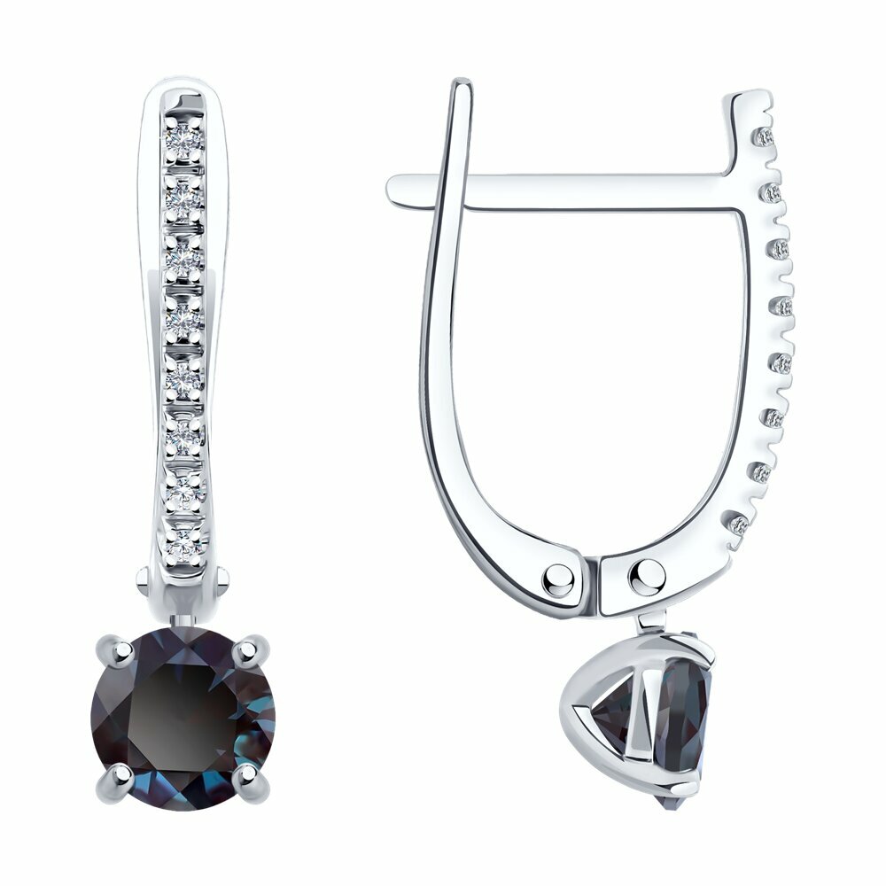 Серьги с подвесками, белое золото, 585 проба, александрит синтетический, бриллиант