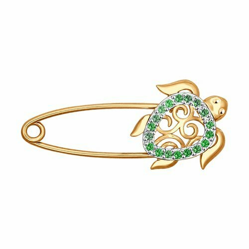 Брошь, красное золото, 585 проба, фианит